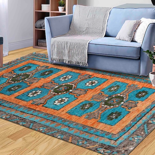 Orange and Blue Rug - Etsy