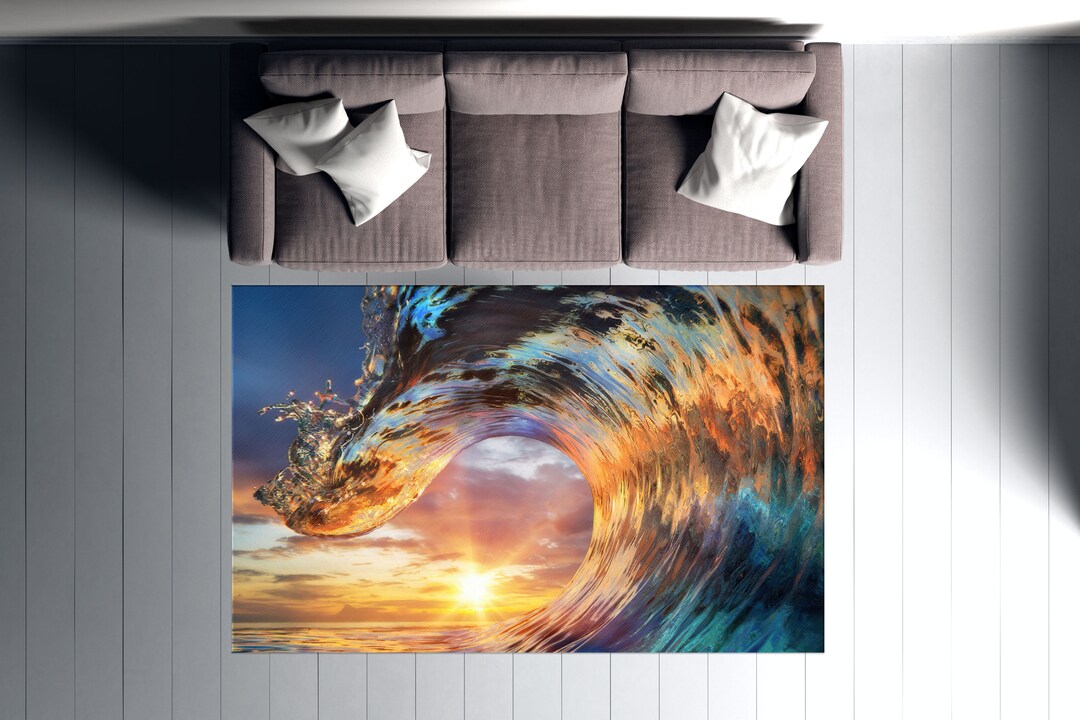 Sunset Light in Wave Art Crest Shape Rugs, Sea Rug, Sunset Light in ...