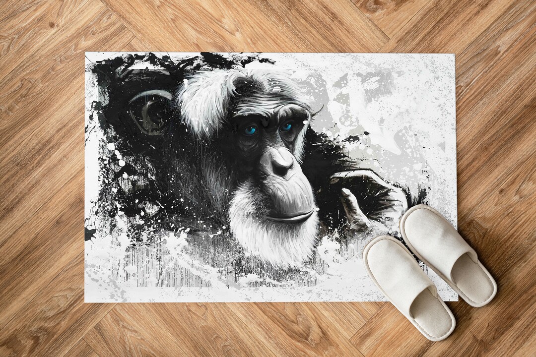 Blue Eyed Old Monkey Rugs, Abstract Monkey Rug, Gorilla Rug, Animal Rug ...