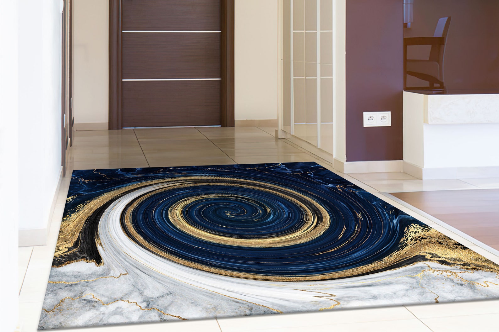 Navy Blue Marble Rug, Shimmery Rug, Gold Marble Rugs, Modern Decor Rug ...