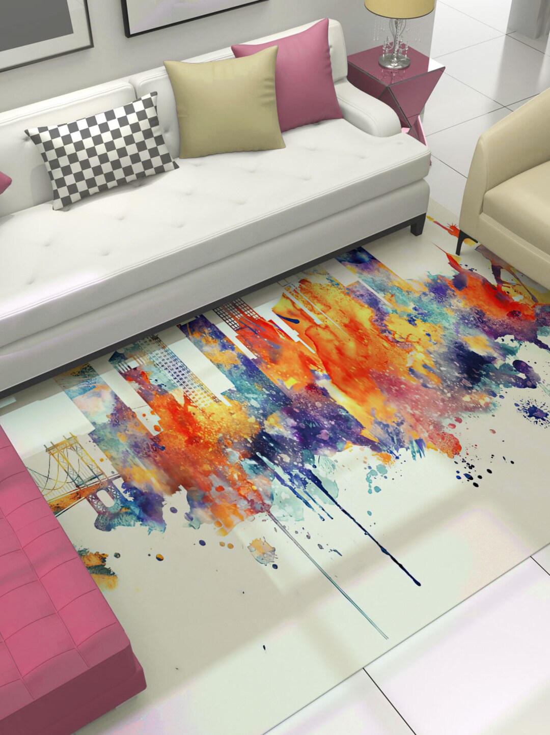 Watercolor City Silhouette Rugs, Modern Rugs, Abstract Rug, View Rug ...