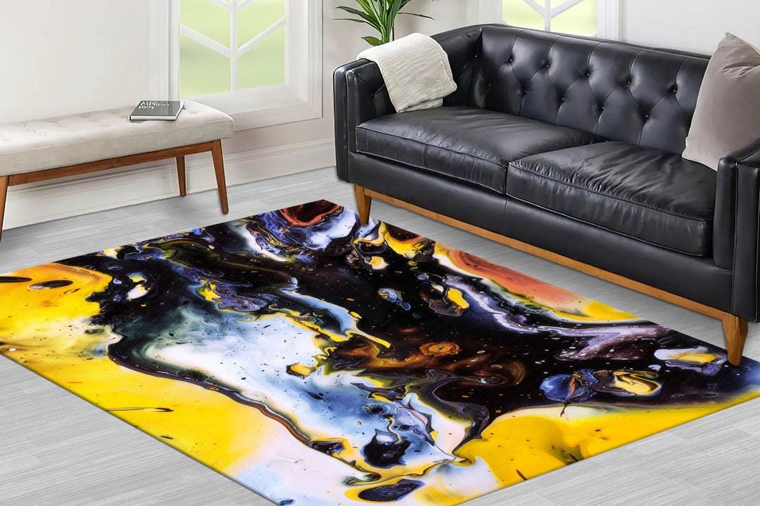 Yellow and Black Rug, Black Rugs, Yellow Rug, Modern Rug, Small Soft ...