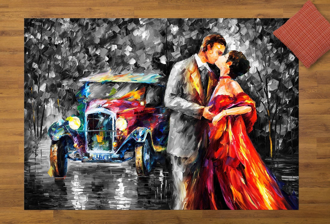 Kissing Couple Painting Rug, Kissing Couple Rug, Vintage Car Rug ...