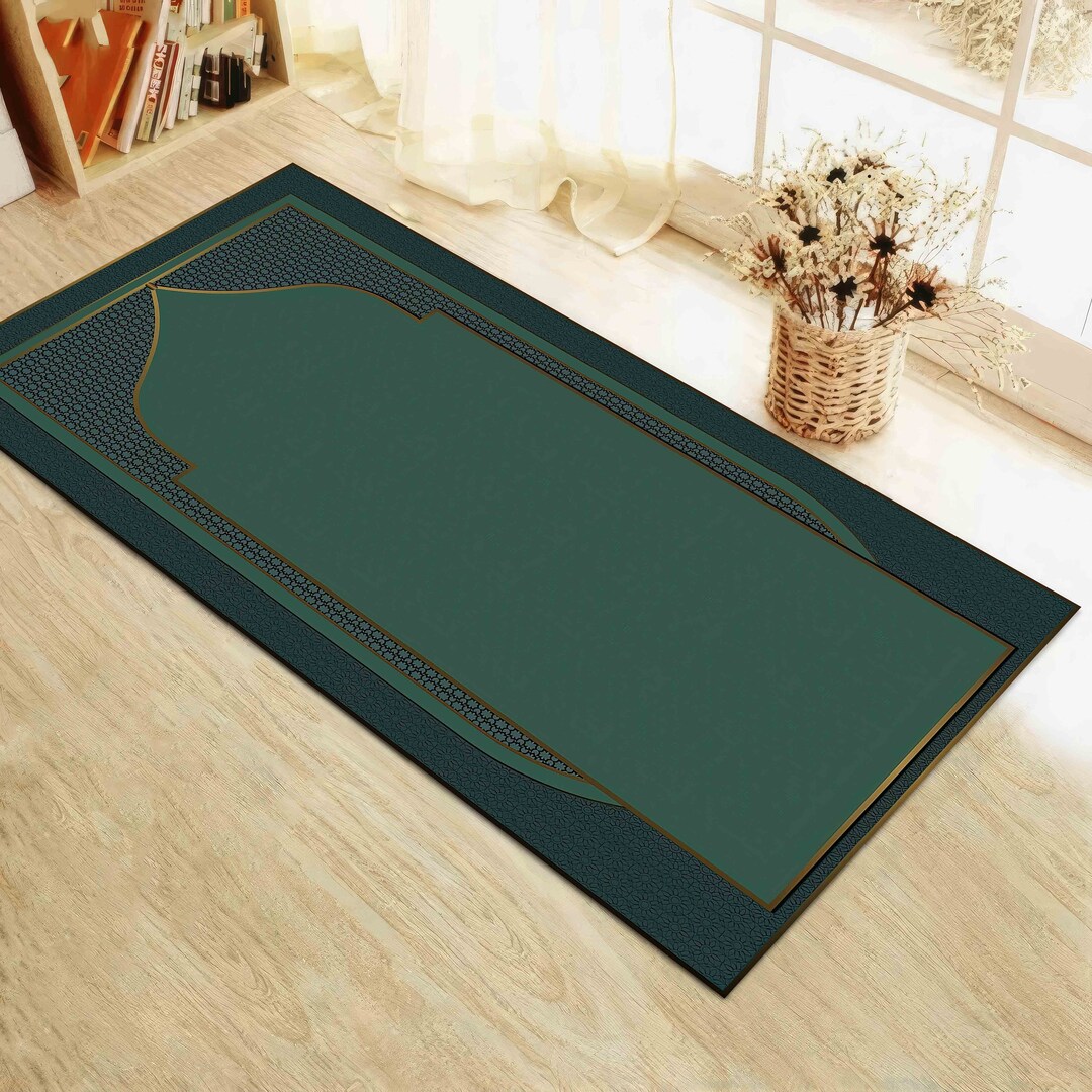 Green Prayer Rug, Gold Prayer Rug, Spiritual Rug, Worship Rug, Muslim ...