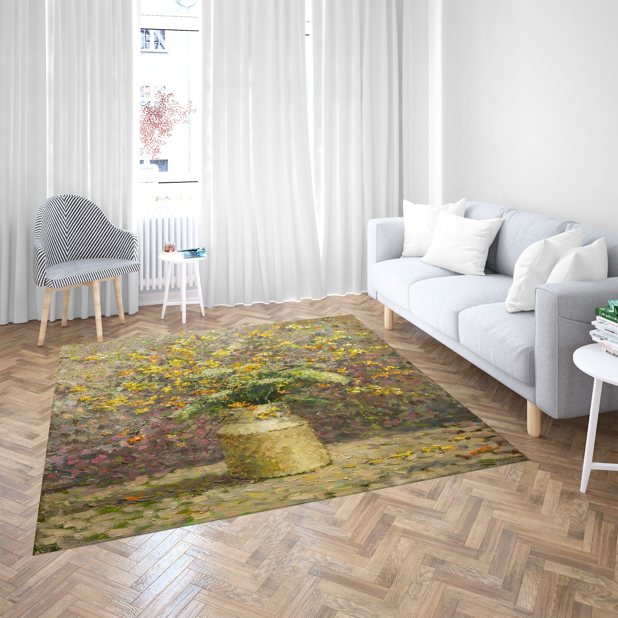 Oil Painting Flowers Rug, Yellow Flowers Rugs, Floral Rugs ...