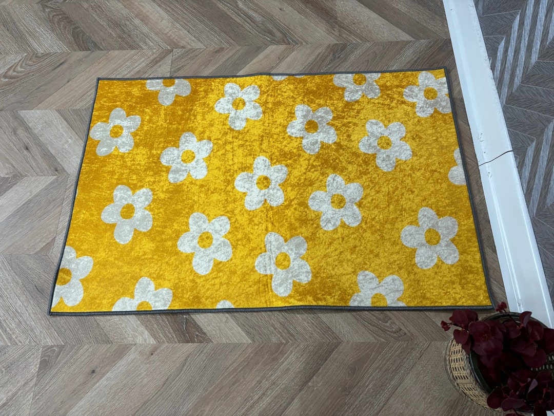 Daisy Rugs, Yellow Rug, Abstract Rug, Floral Rugs, Salon Decor Rug ...