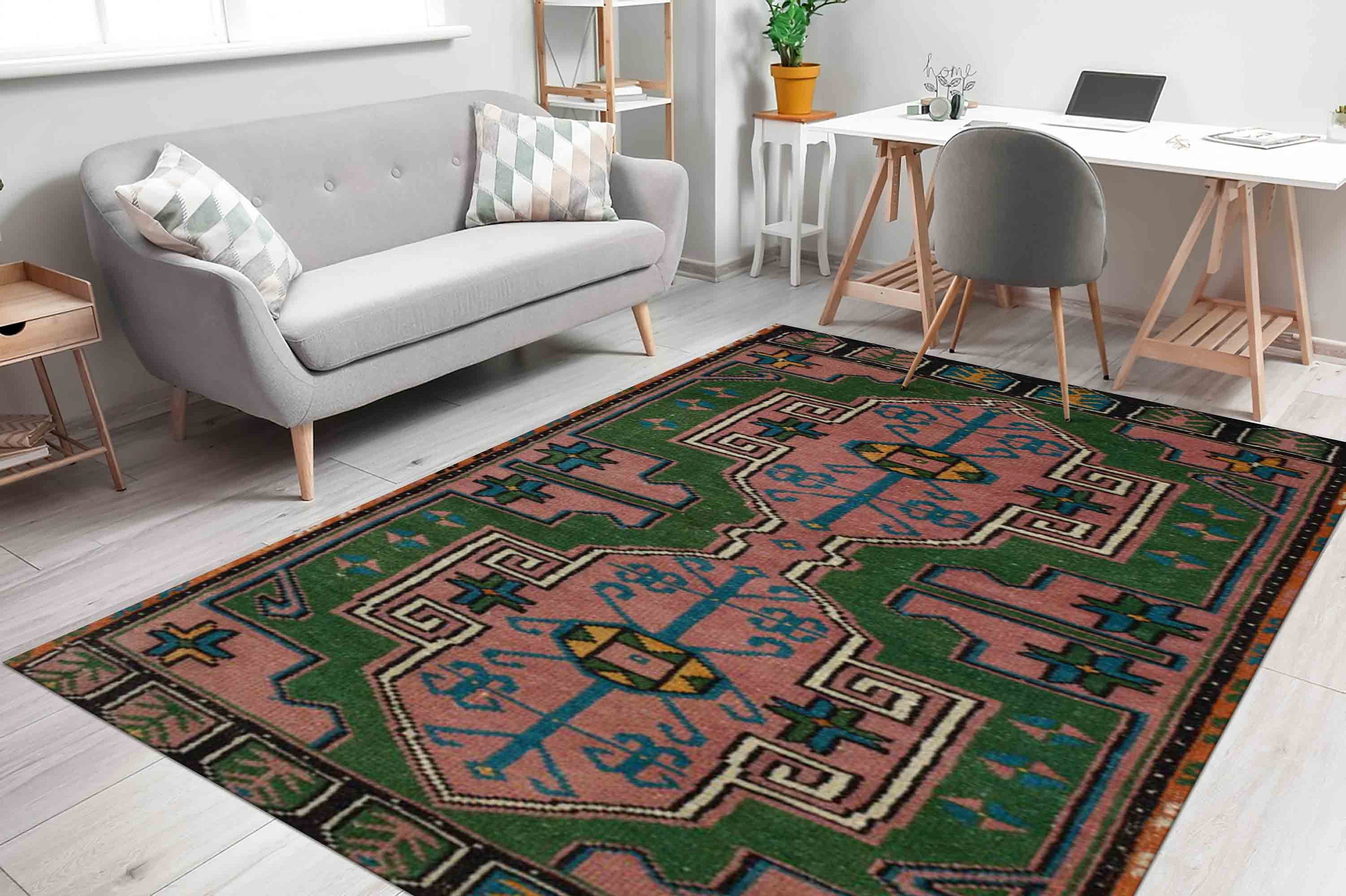 Green and Pink Rug, Kilim Pattern Rugs, Aztec Rug, Farmhouse Decor ...