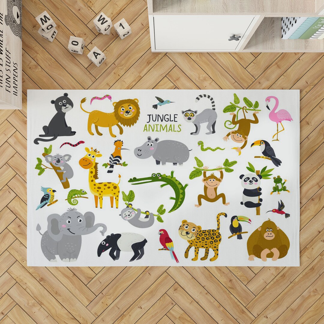 Safari Animals Rug, Baby Room Rug, Kids Room Rugs, Customs Rug, Indoor ...