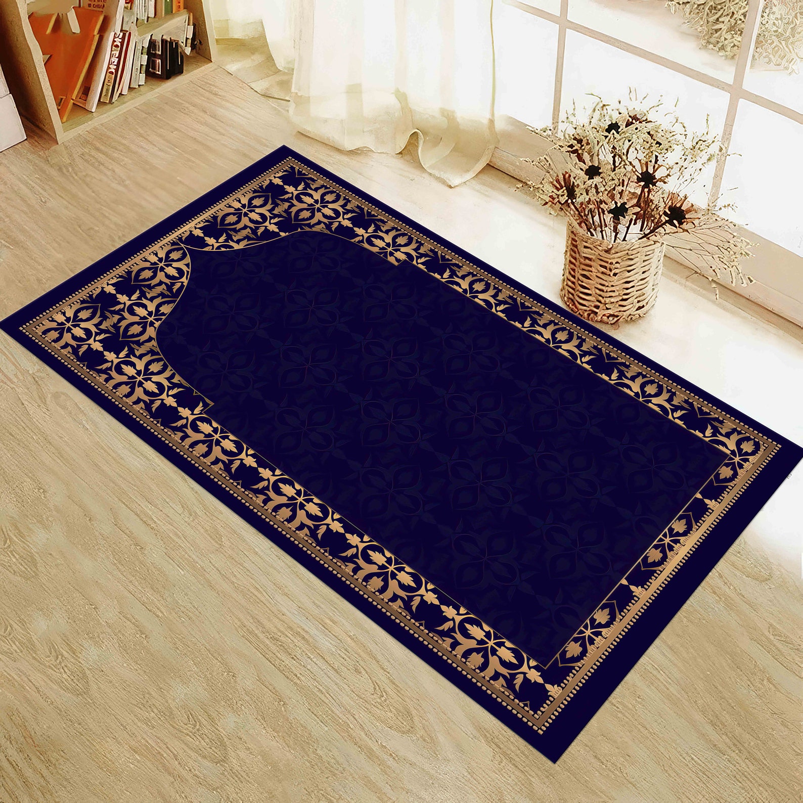 Navy Blue Prayer Rug, Gold Prayer Rug, Spiritual Rug, Personalized Rug ...