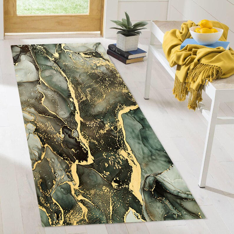 Green and Gold Marble Rug, Green Marble Rug, Luxury Marble Rugs, Marble ...
