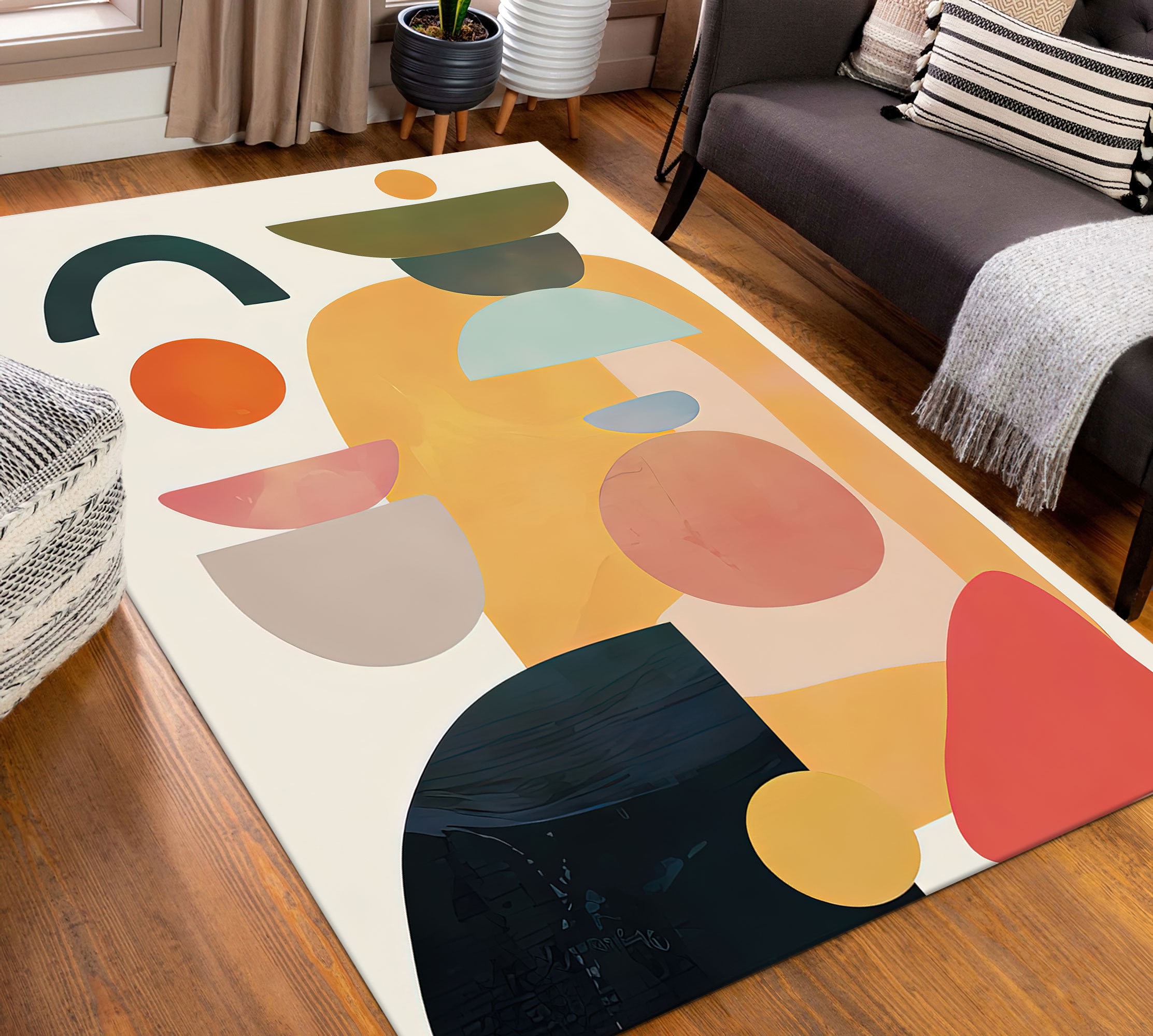 Nordic Scandinavian Rug, Minimal Pattern Rug, Abstract Shape Rug ...