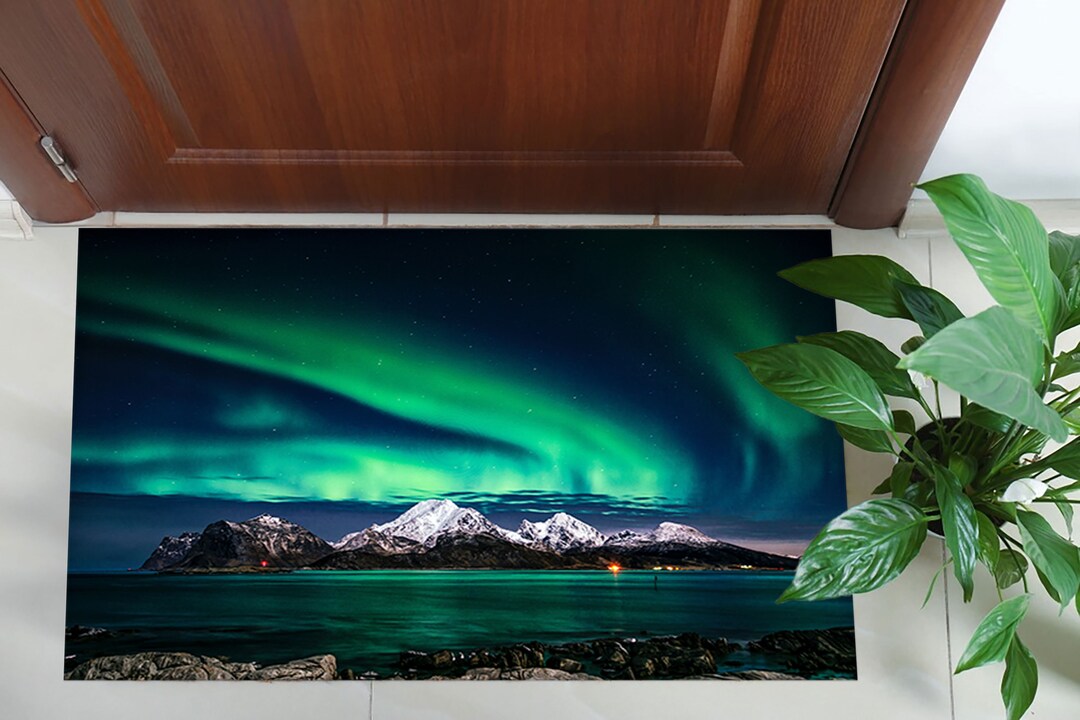 Aurora Rug, Northern Lights Rug, Night Sky Landscape Rugs, Landscape ...