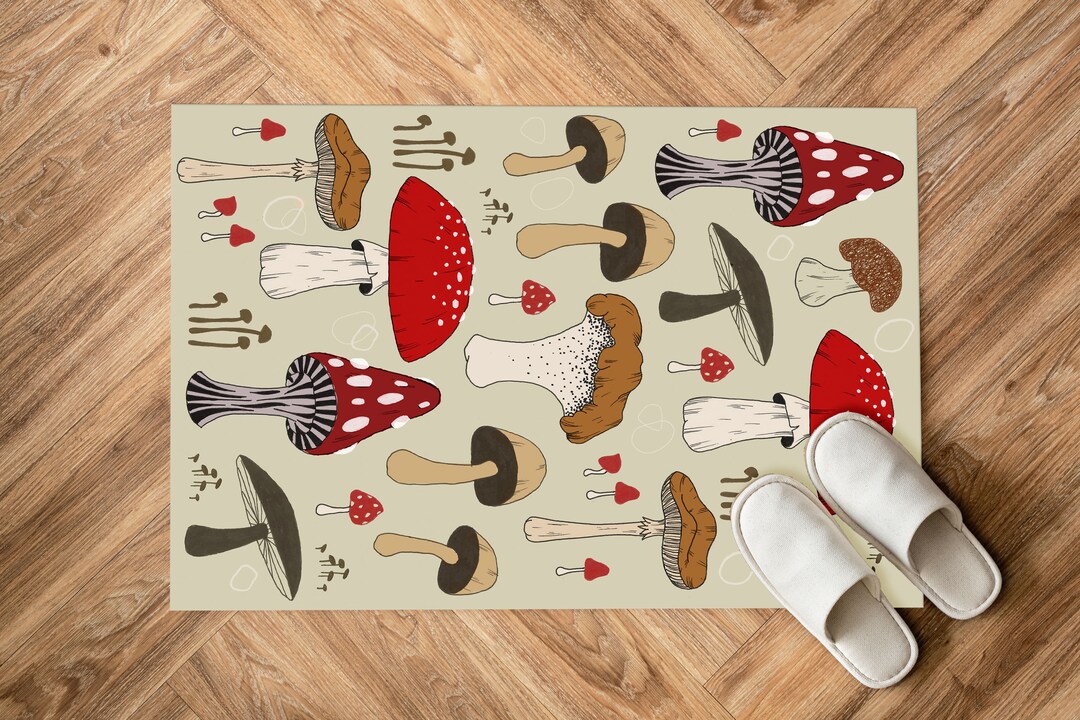 Mushroom Rug, Kitchen Rug, Red Rug, Modern Rugs, Entry Rug, Door Mat ...