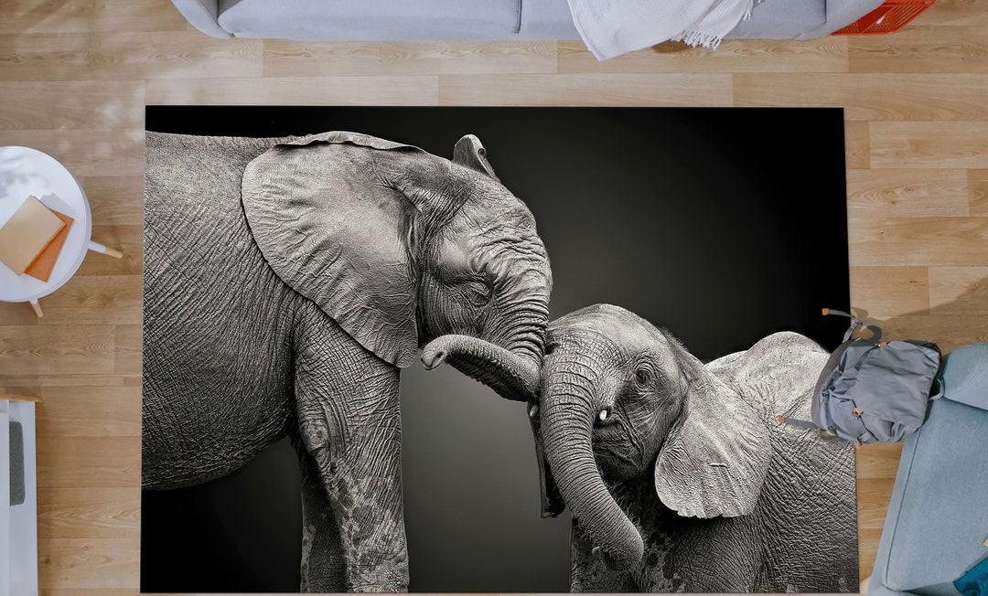 Elephant Baby and Mom Rug, Wild Rugs, Elephants Love Rug, Animal Rugs ...