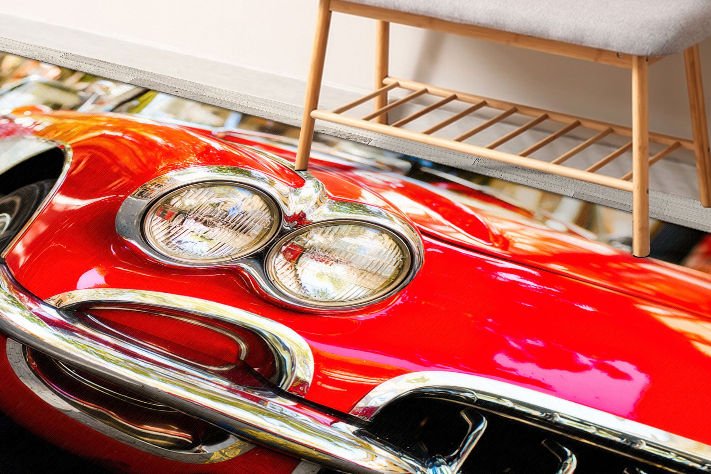 Vintage Car Rugs, Retro Car Rug, Red Car Rugs, Garage Rugs, Decorative ...