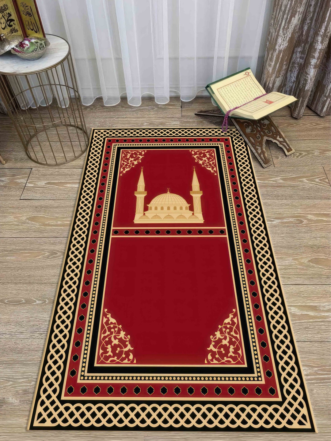 Red Prayer Rug, Religious Rug, Worship Rug, Muslim Rug, Anti-slip ...