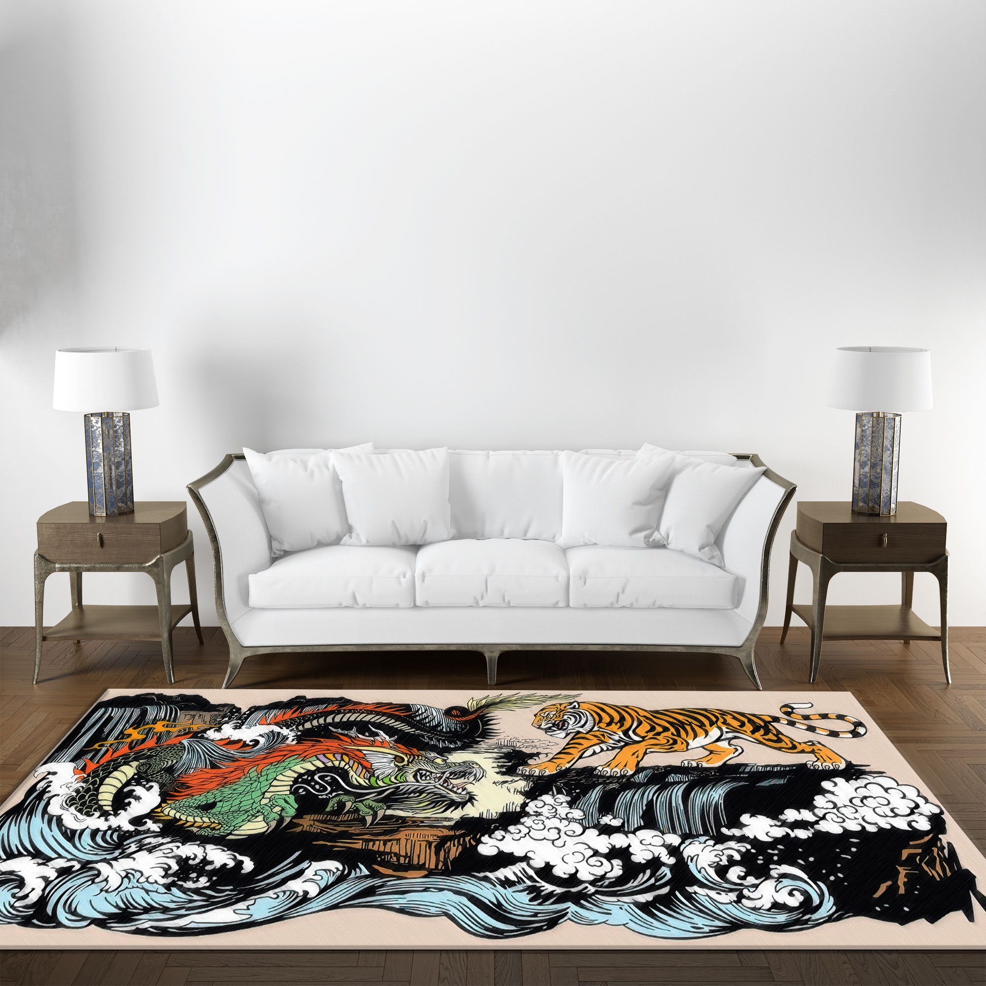 Japanese Rug, Utagawa Kuniyoshi Rugs, Dragon Vs Tiger Rugs, Yin Yang ...