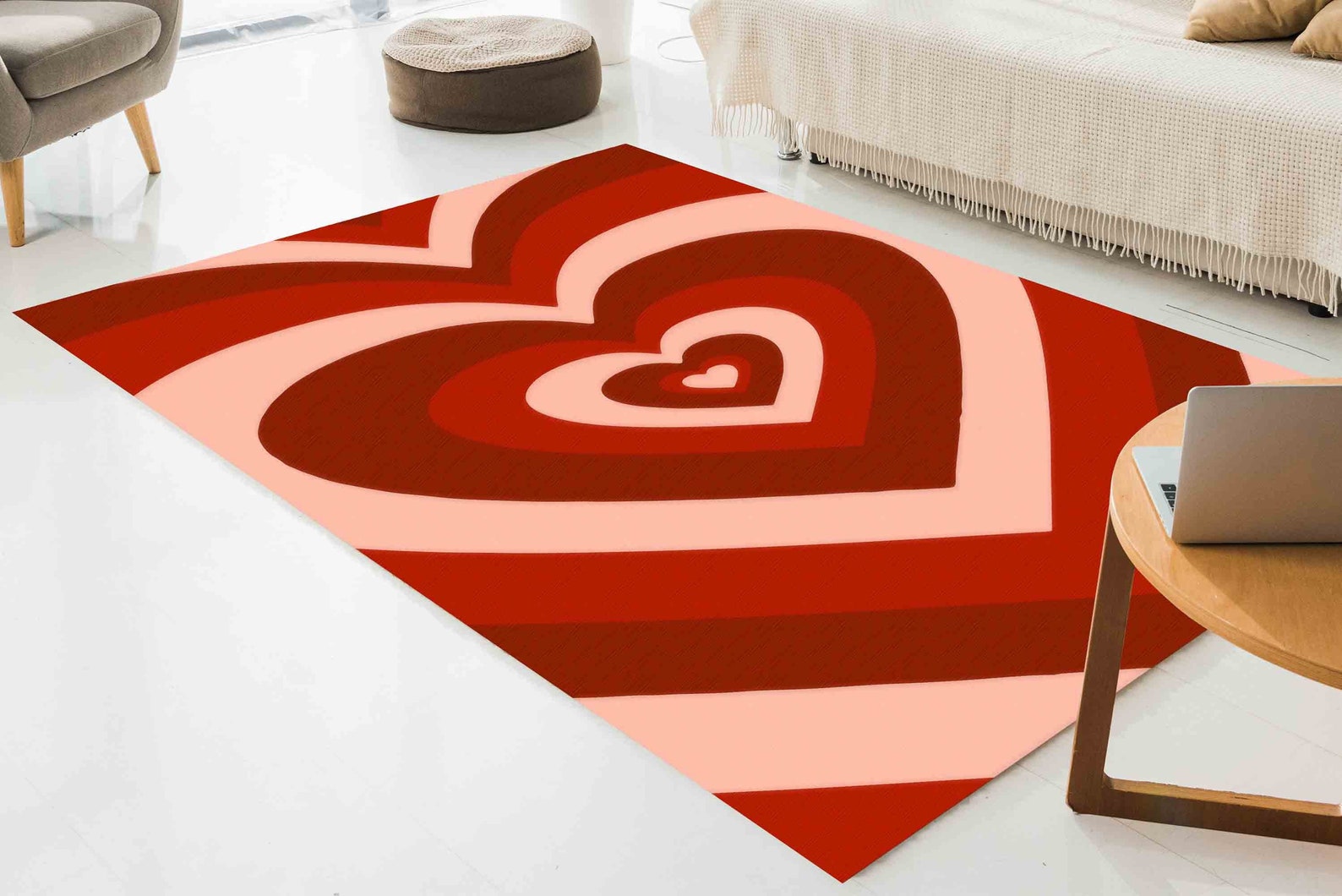 Red Heart Rugs, Bedroom Rugs, Red Rugs, Modern Rug, Salon Decor Rug ...
