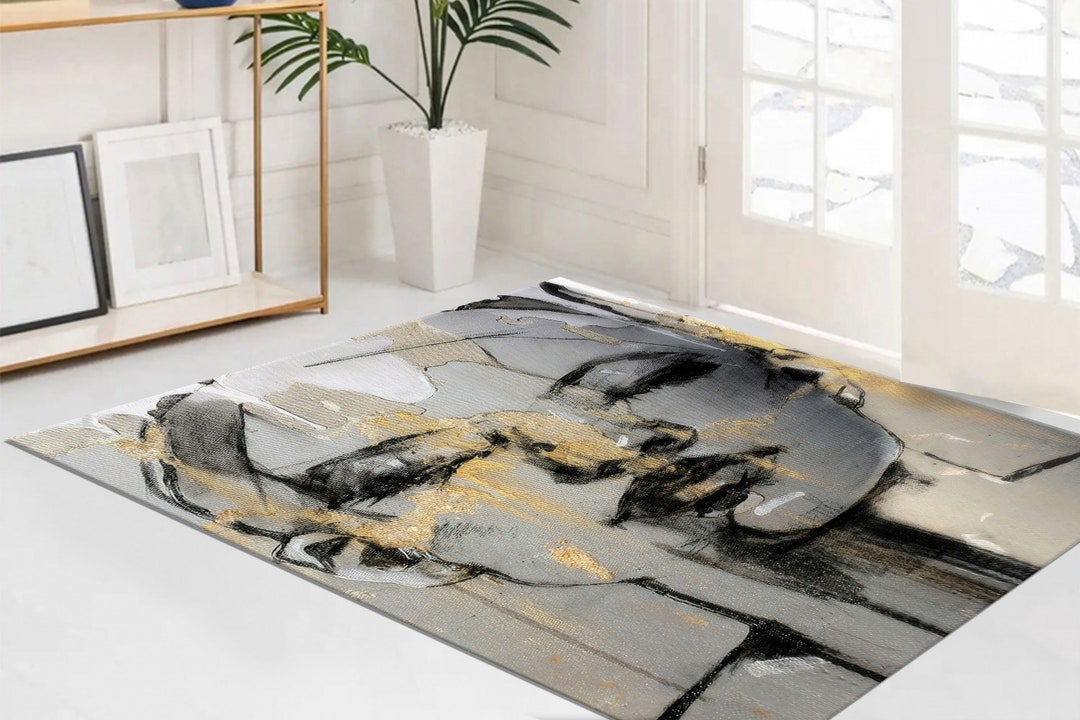 Abstract Woman Face Rug, Gold Woman Rug, Woman Portrait Rug, Soft Rug ...