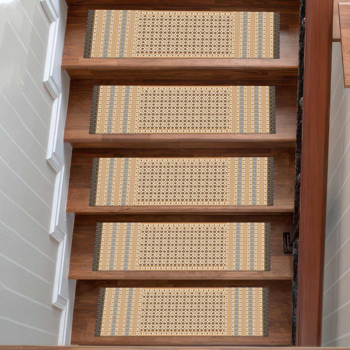 Natural Cane Digital Printed Stair Rug - Washable Non-slip Minimal ...