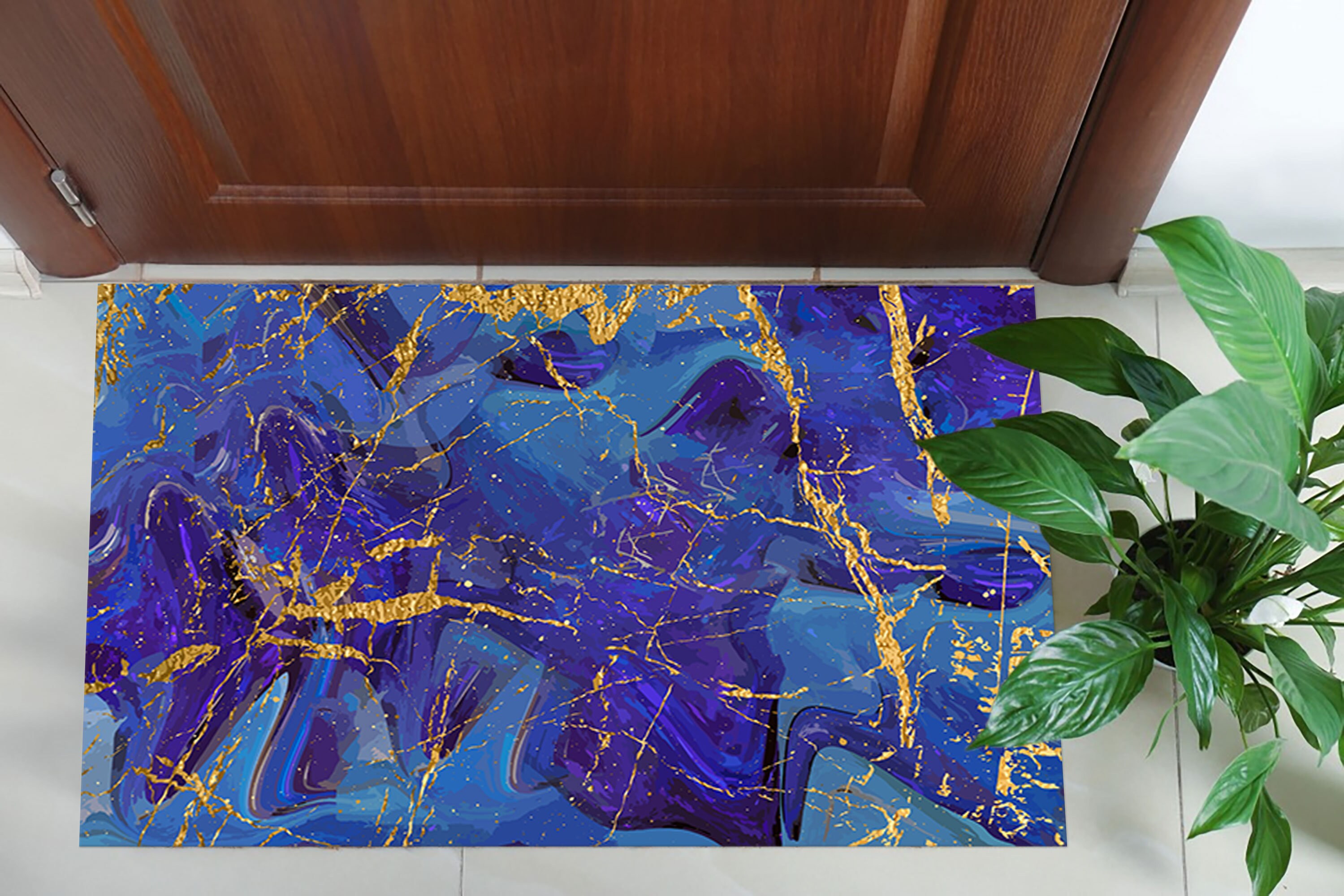 Blue Marble Rug Abstract Marble Rug Gold Marble Rug - Etsy