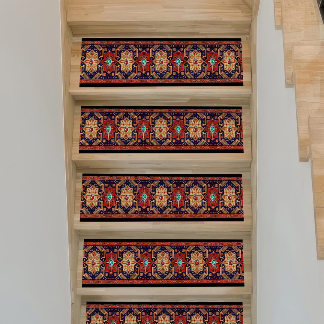 Traditional Oriental Stair Tread Rug, Red Navy Washable Runner, Non ...