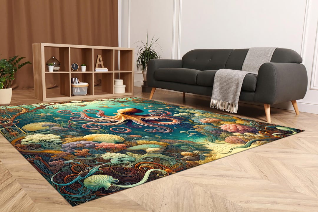 Octopus Rugs, Seascape Rug, Sea Landscape Rugs, Animal Rug, Soft Rug ...