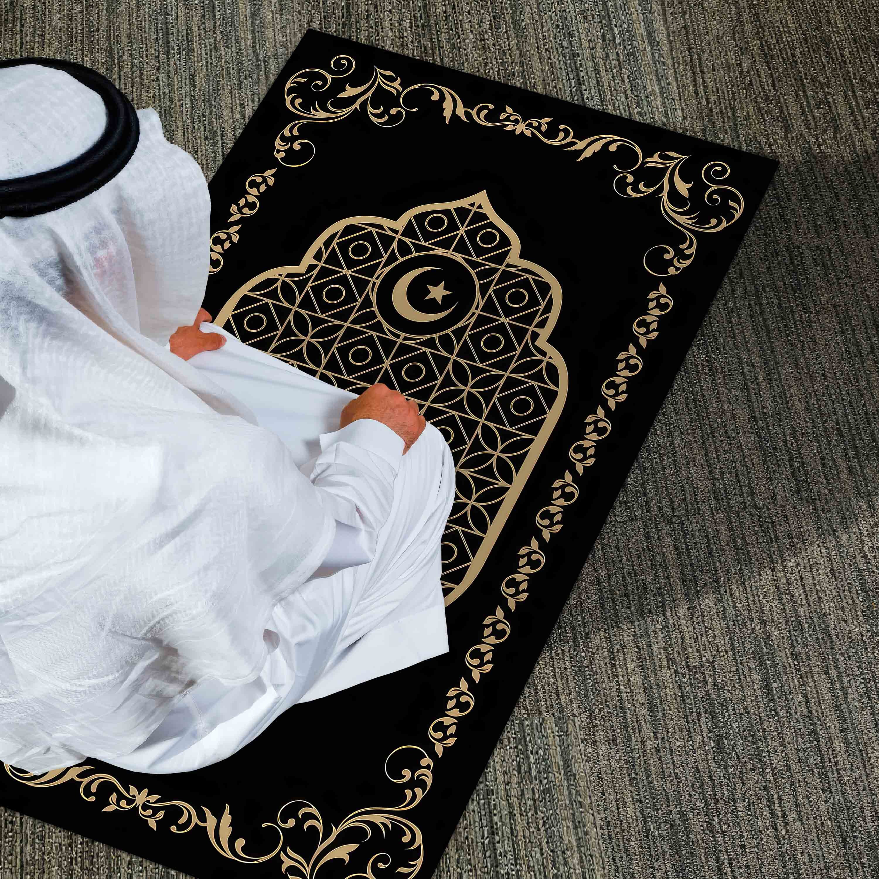Gold Prayer Rug, Black Prayer Rug, Religious Rug, Moon Star Rug ...