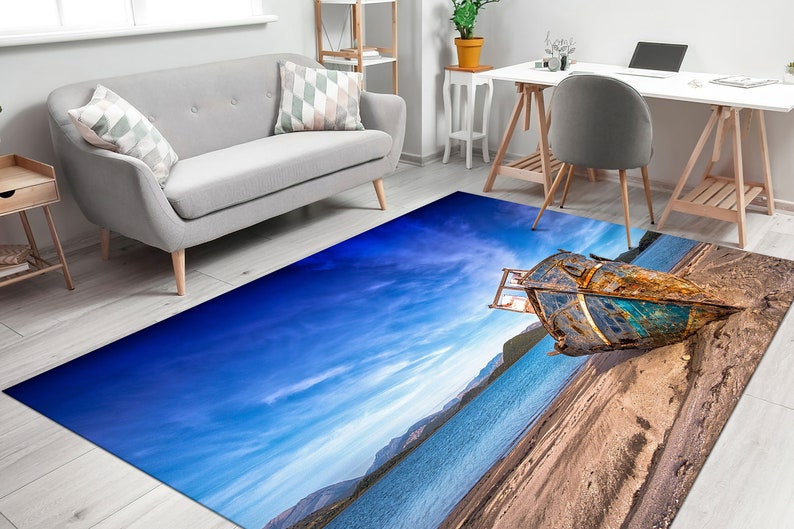 Old Boat on the Beach Rugs Sea Landscape Rug Boat Rug - Etsy