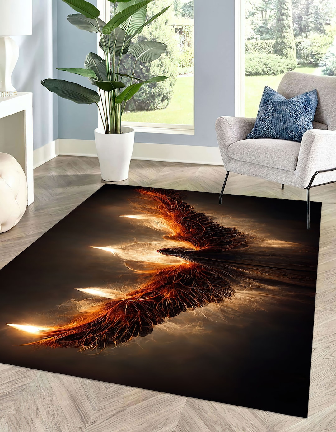 Fallen Angel of Death Rug, Lucifer With Glowing Fire Wings Rug ...