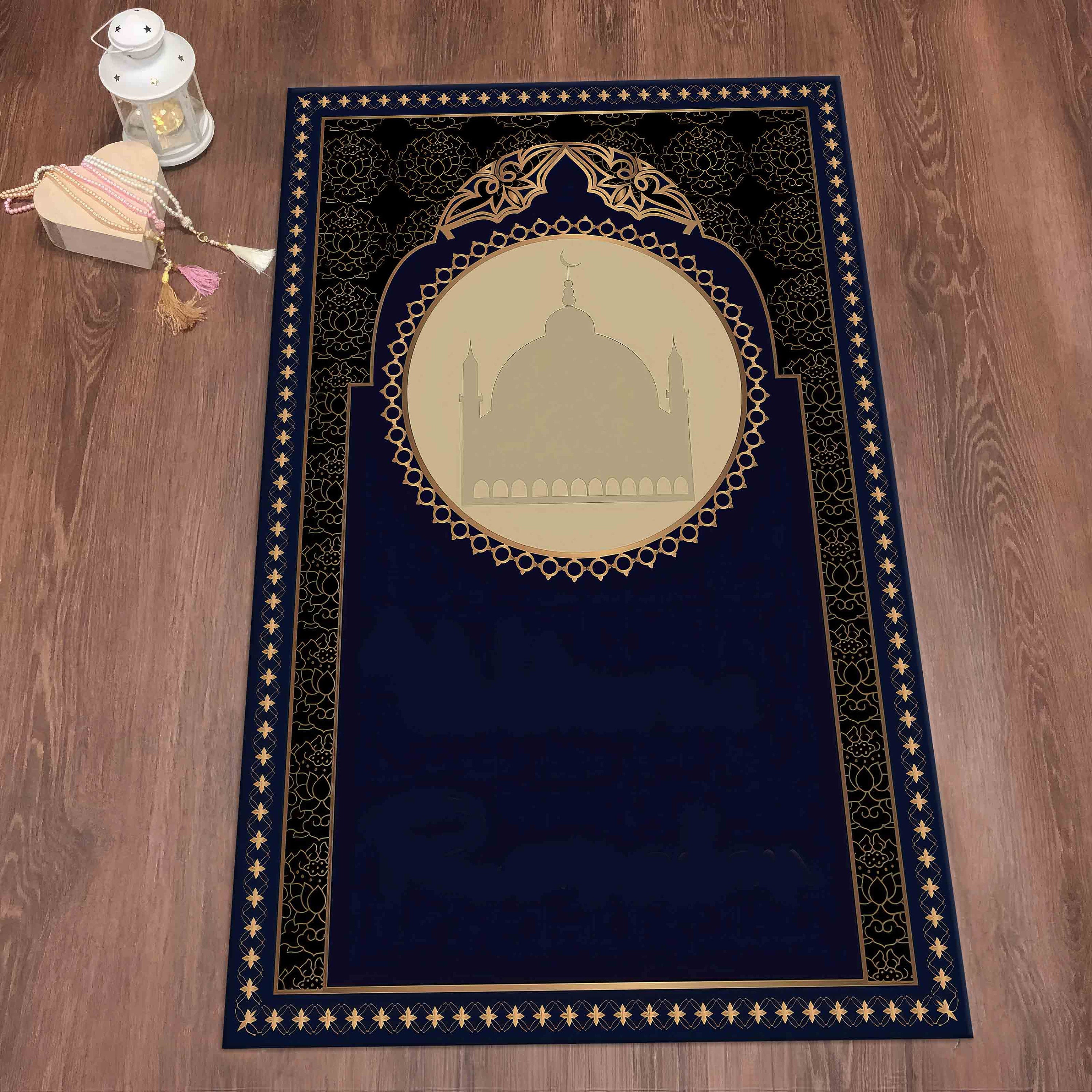 Navy Blue Prayer Rug, Gold Prayer Rug, Prayer Rugs, Ramadan Rug, Easy ...