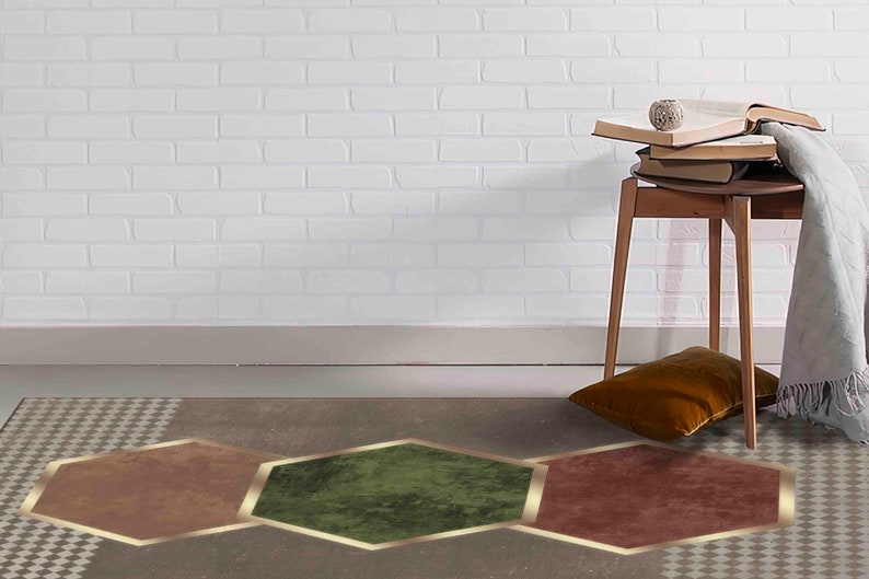 Hexagon Shapes Rug Brown Rugs Golden Rug Modern Rug Luxury - Etsy