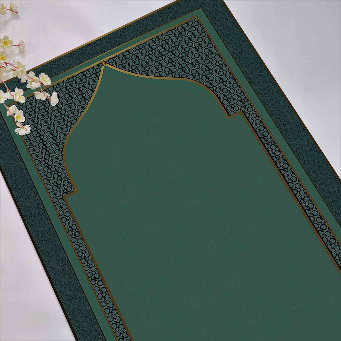 Green Prayer Rug, Gold Prayer Rug, Spiritual Rug, Worship Rug, Muslim ...