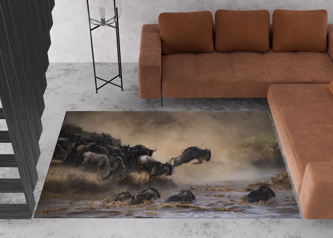 Great Migration Rug, Bison Rugs, Wild Nature Rug, Animal Rugs, Buffalo ...