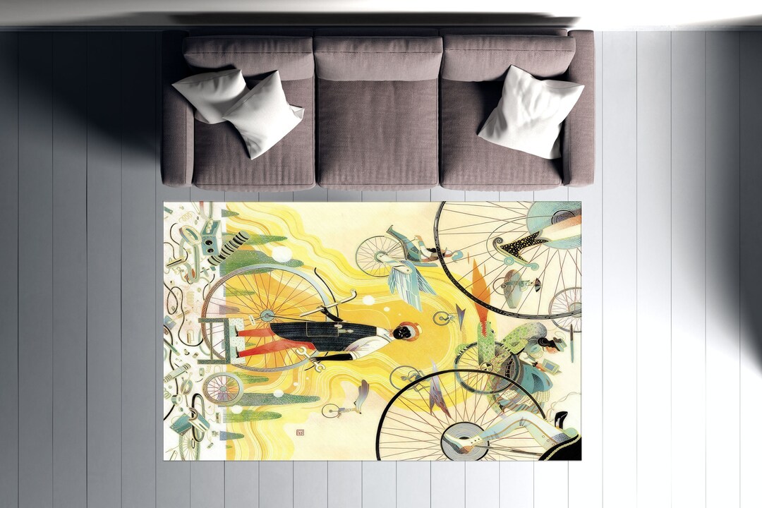 Bicycle Rug, Yellow Rug, Bike Rug, Modern Rug, Non-slip Carpet, Popular ...
