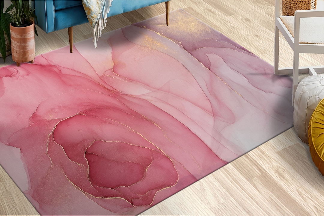 Pink Marble Rug, Pink and Gold Marble Rugs, Pink Rugs, Alcohol Ink Rugs ...