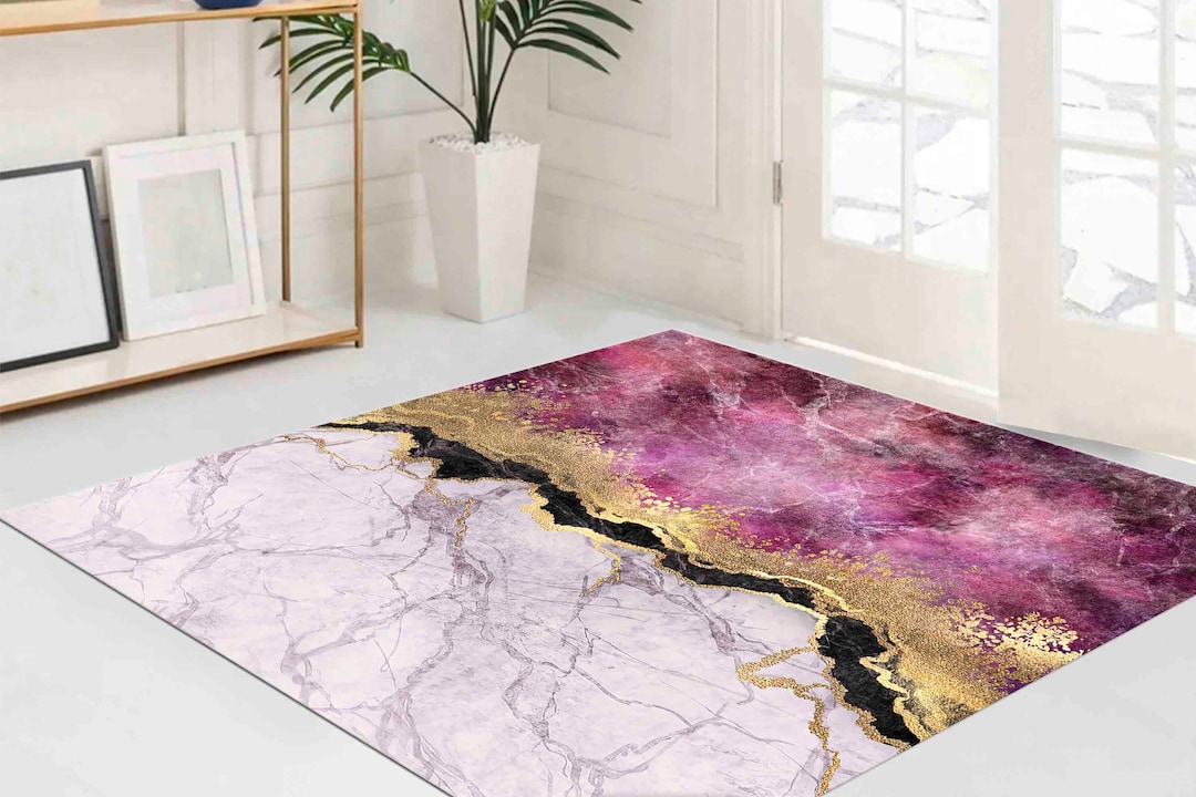 Pink and Gold Marble Rug, Gold Marble Rugs, Pink Marble Rugs, Modern ...