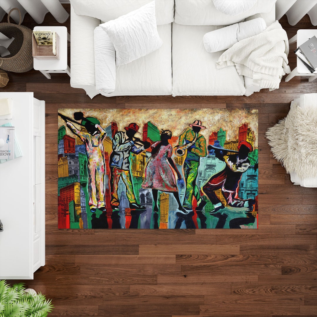 Abstract Jazz Music Rugs, Jazz Music Rug, Colorful Rug, Music Room Rug ...