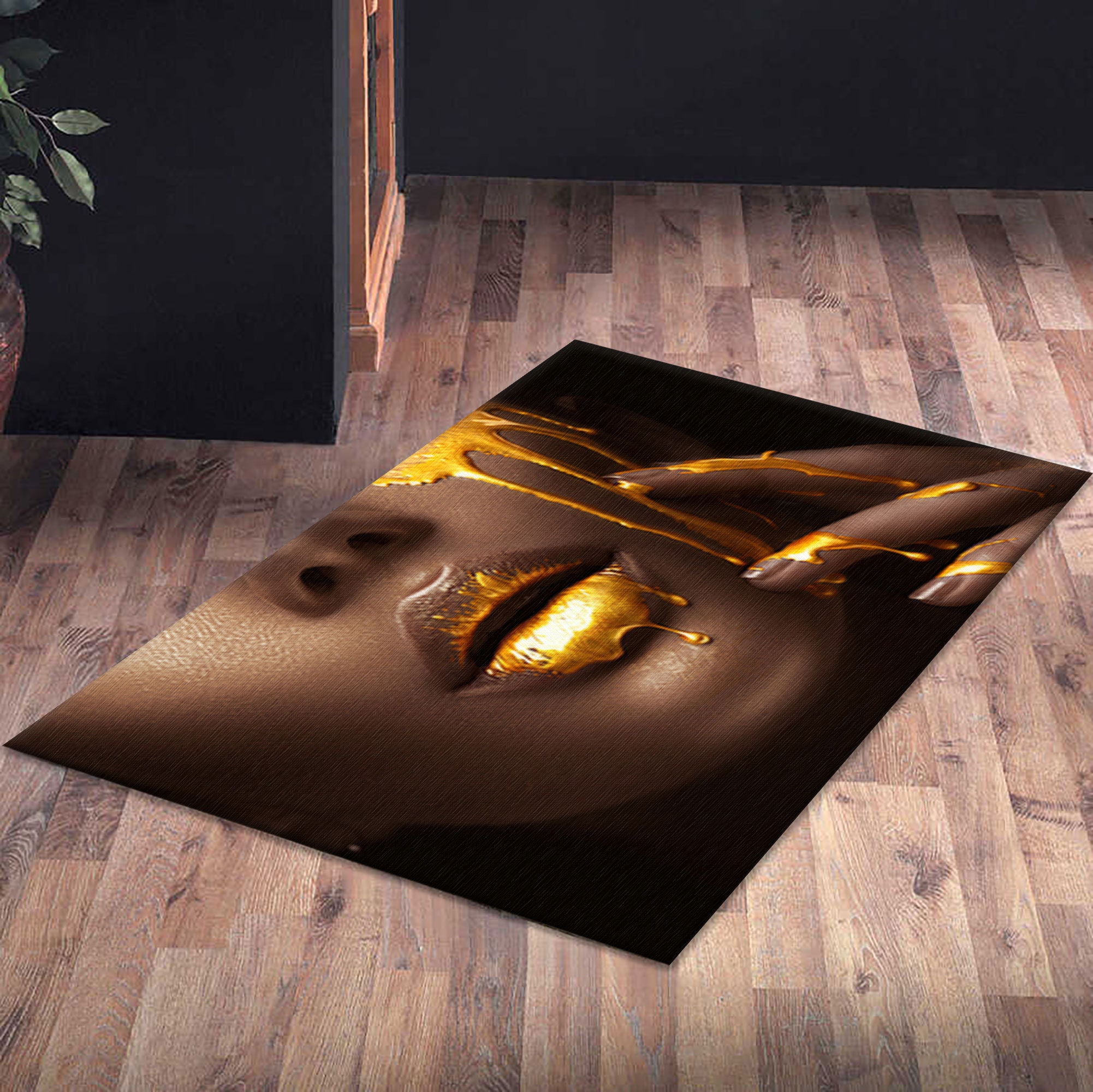 African Woman Gold Lip Rugs, Gold Lip Rug, Golden Beauty Rugs, Abstract ...