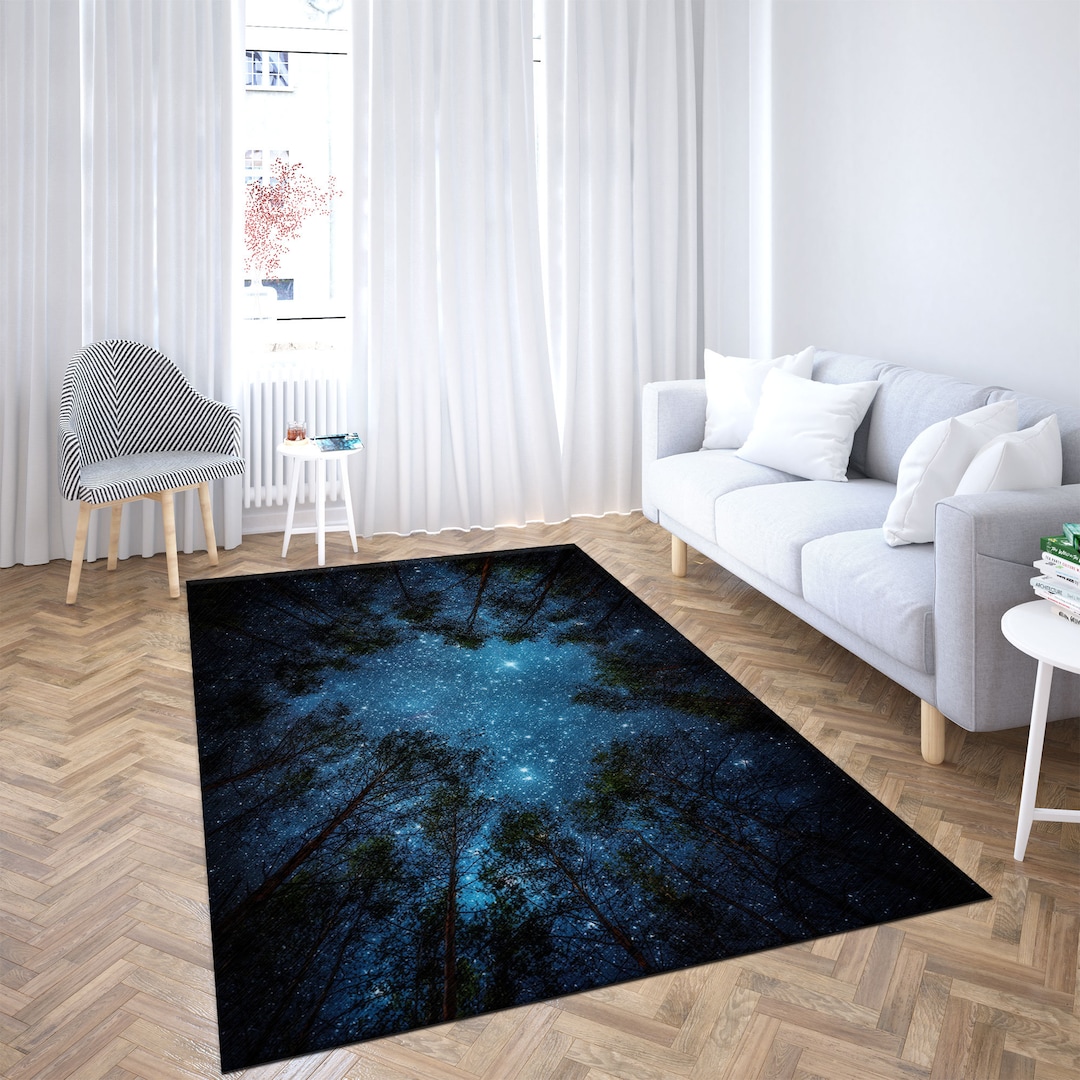 Beautiful Starry Sky Rug, Night View Rugs, Forest Landscape Rugs, View ...