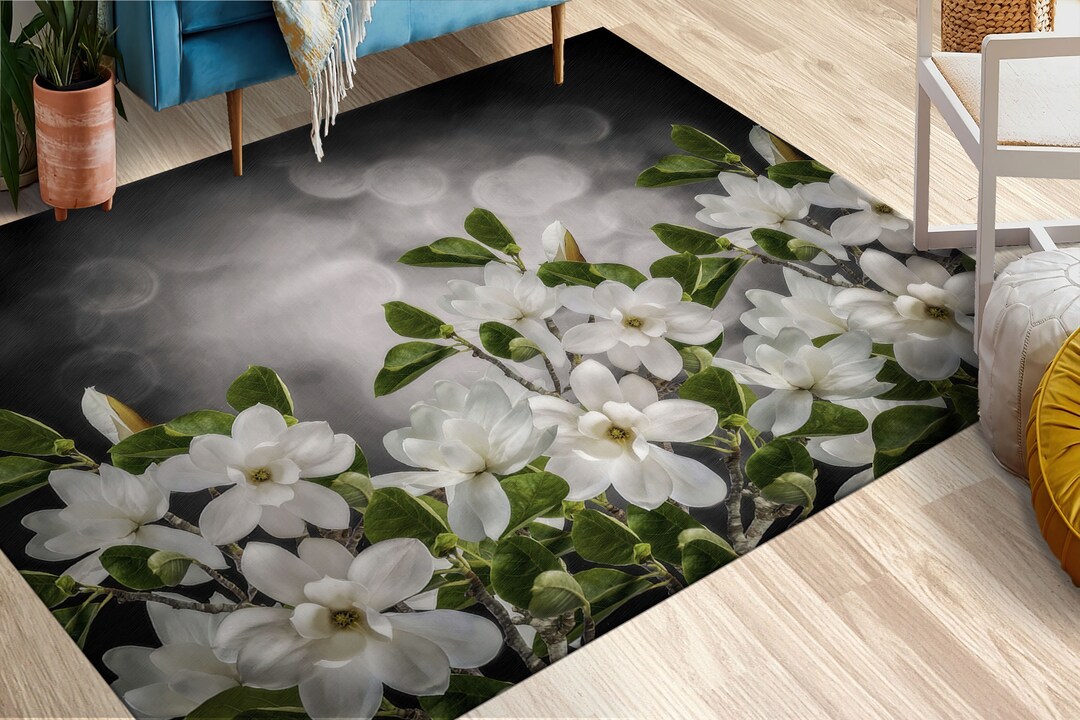White Magnolia Flower Rugs, Modern Rugs, Magnolia Flower Rugs, Floral ...