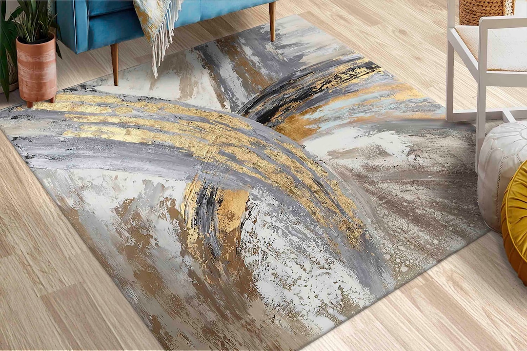 Abstract Gold Marble Rug, Gold Rug, Gold and Silver Rugs, Marble Rugs ...