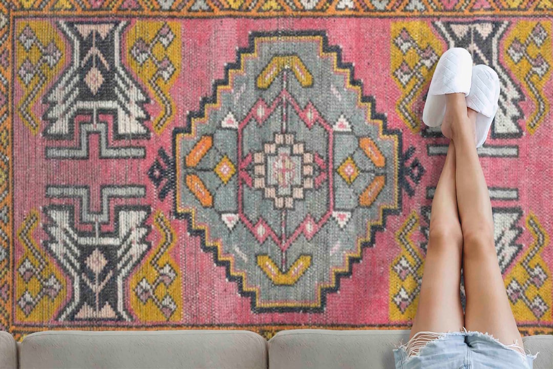 Pink and Yellow Rugs, Geometric Pattern Rugs, Aztec Rugs, Bohemian Rugs ...