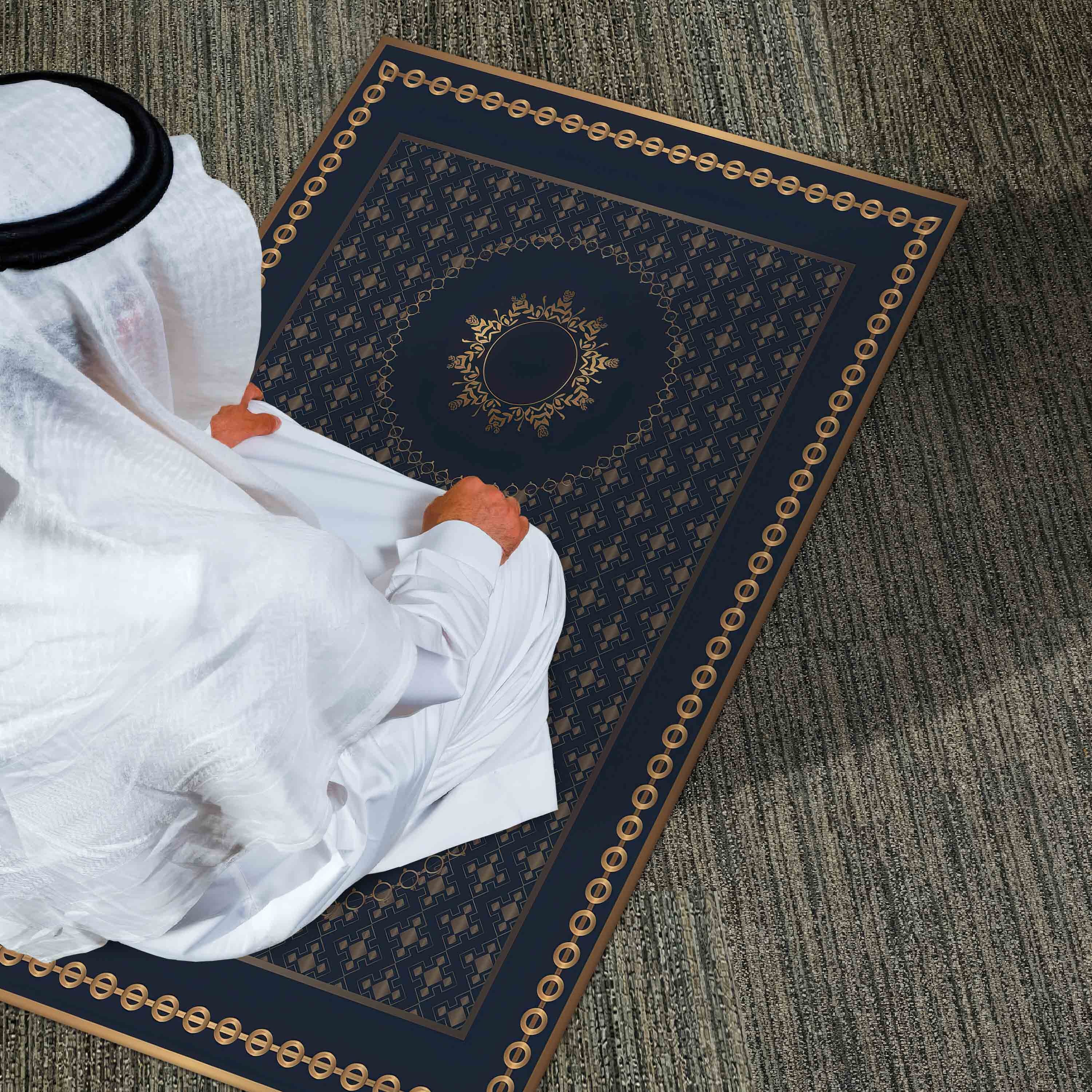 Navy Blue Prayer Rug, Gold Prayer Rug, Religious Rug, Spiritual Rug ...