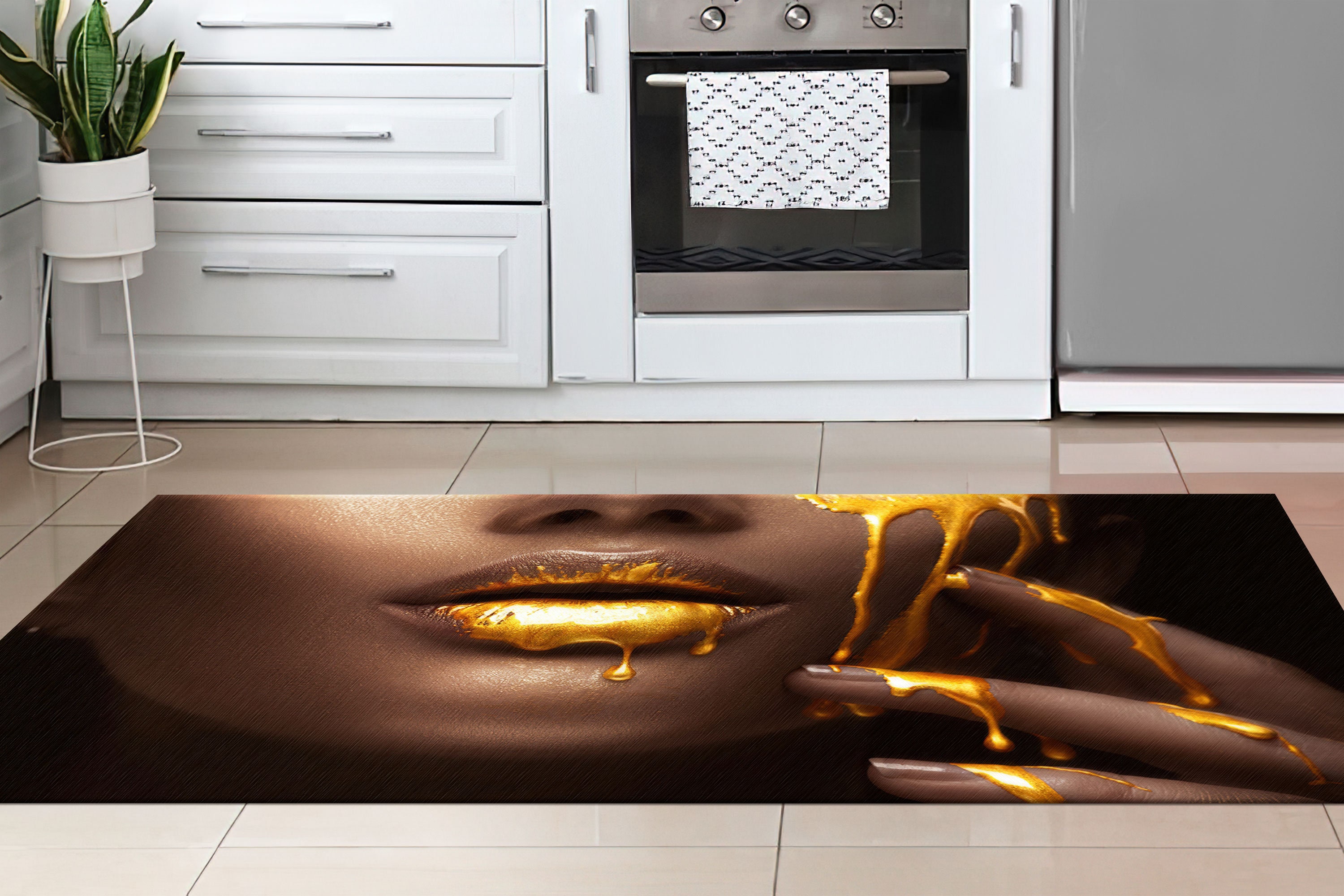 African Woman Gold Lip Rugs, Gold Lip Rug, Golden Beauty Rugs, Abstract ...