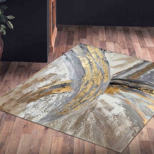 Abstract Gold Marble Rug, Gold Rug, Gold and Silver Rugs, Marble Rugs ...