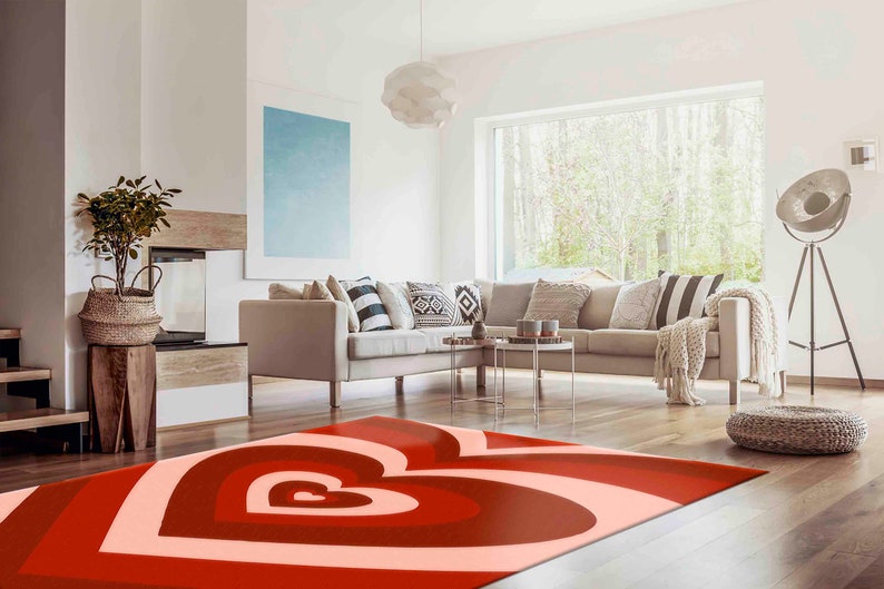 Red Heart Rugs, Bedroom Rugs, Red Rugs, Modern Rug, Salon Decor Rug ...