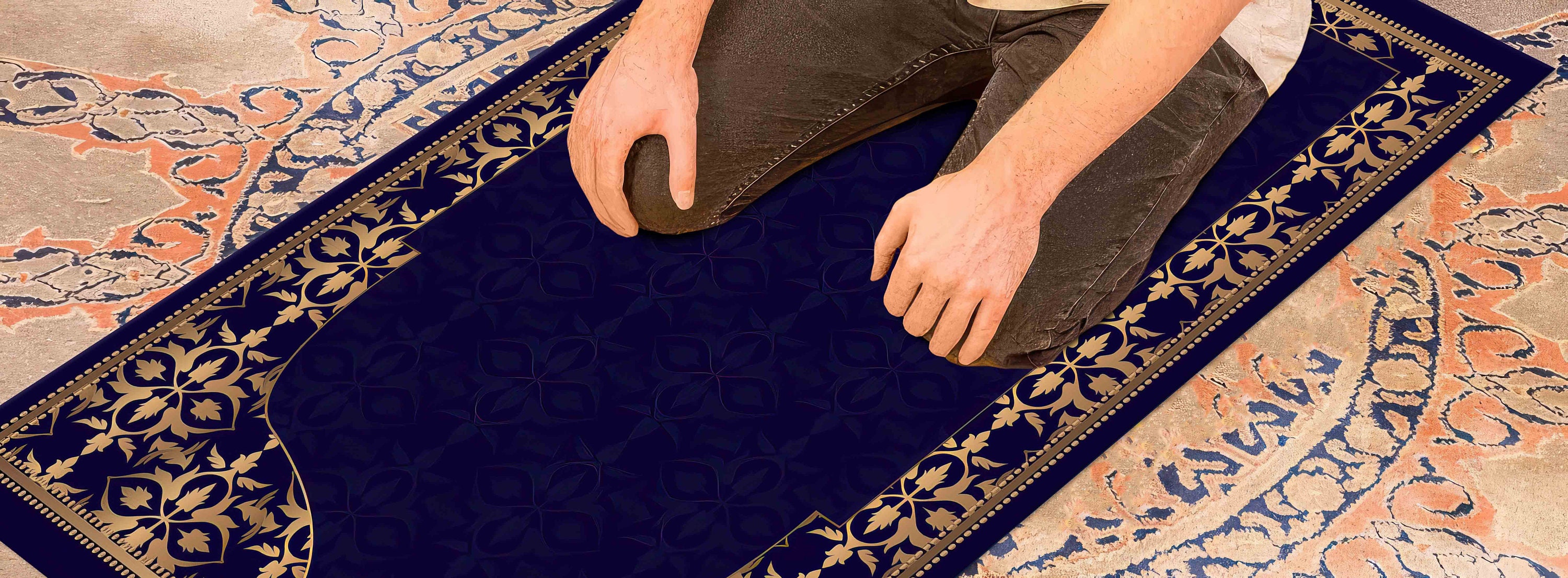 Navy Blue Prayer Rug, Gold Prayer Rug, Spiritual Rug, Personalized Rug ...