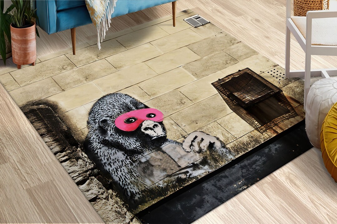 Banksy Gorilla in A Pink Mask Rugs, Gorilla Rugs, Banksy Pink Rugs ...