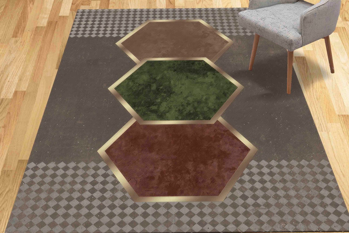 Hexagon Shapes Rug Brown Rugs Golden Rug Modern Rug Luxury - Etsy